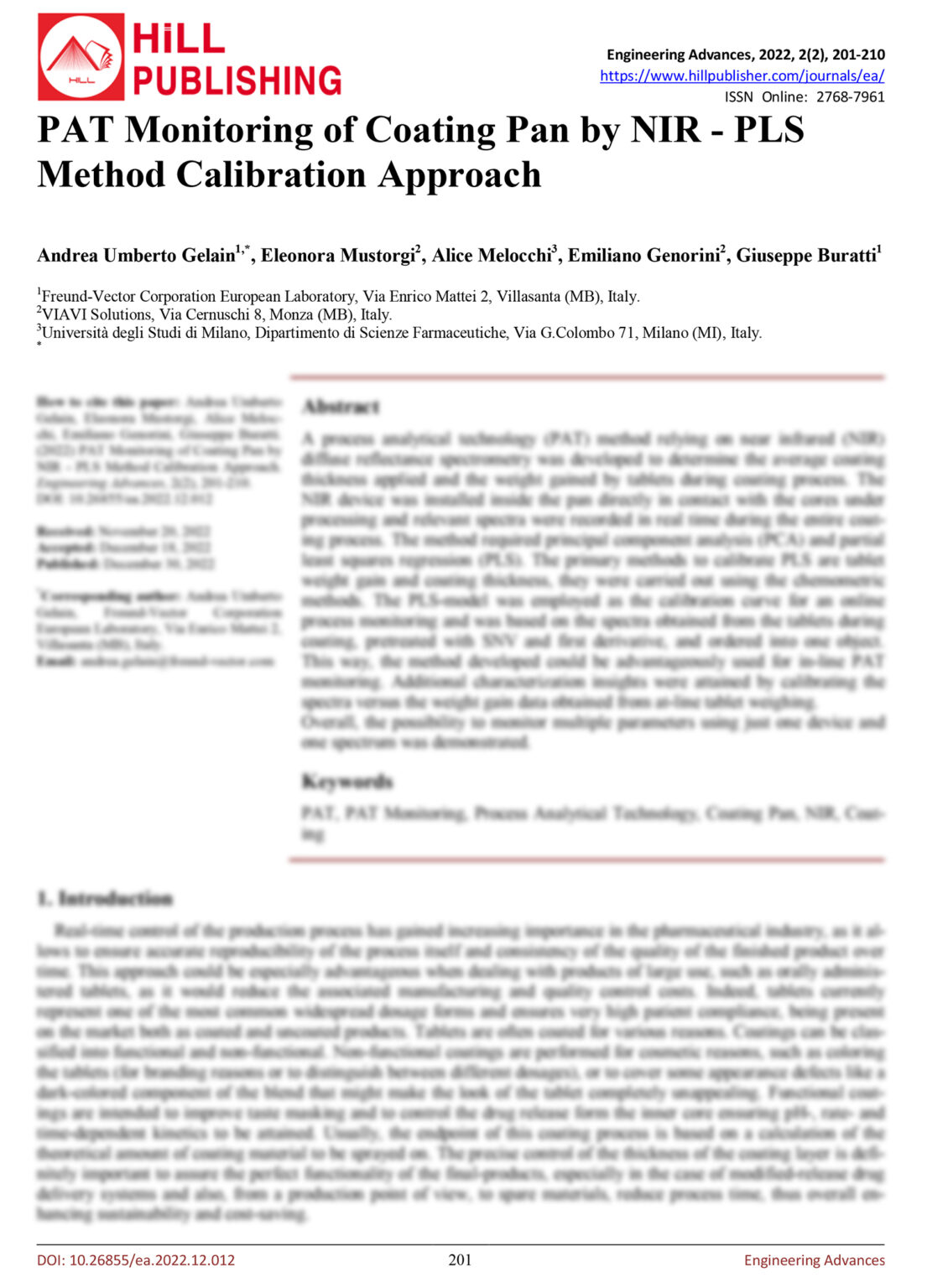 PAT Monitoring of Coating Pan by NIR - PLS Method Calibration Approach ...