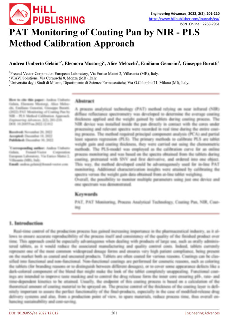 PAT Monitoring of Coating Pan by NIR - PLS Method Calibration Approach ...