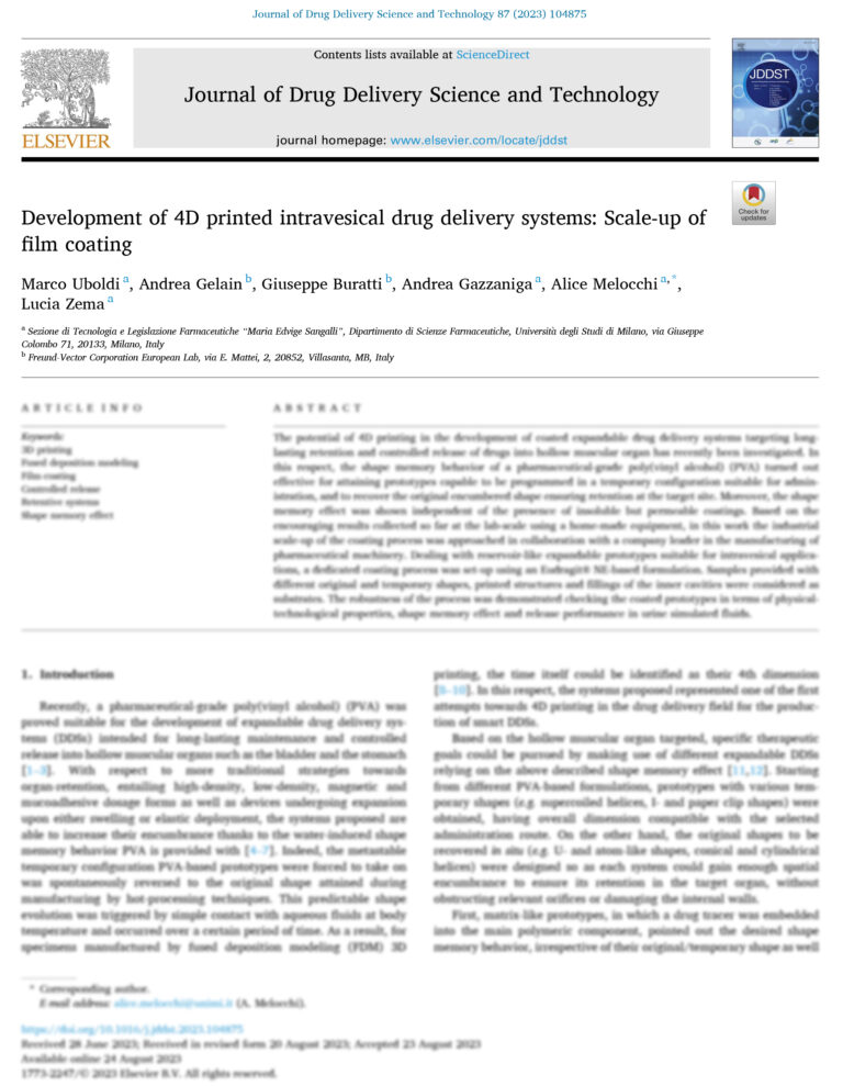 Development of 4D printed intravesical drug delivery systems: Scale-up ...